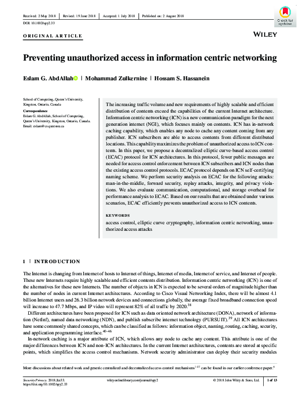 (PDF) Preventing unauthorized access in information centric networking ... (PDF) Preventing unauthorized access in information centric networking ...