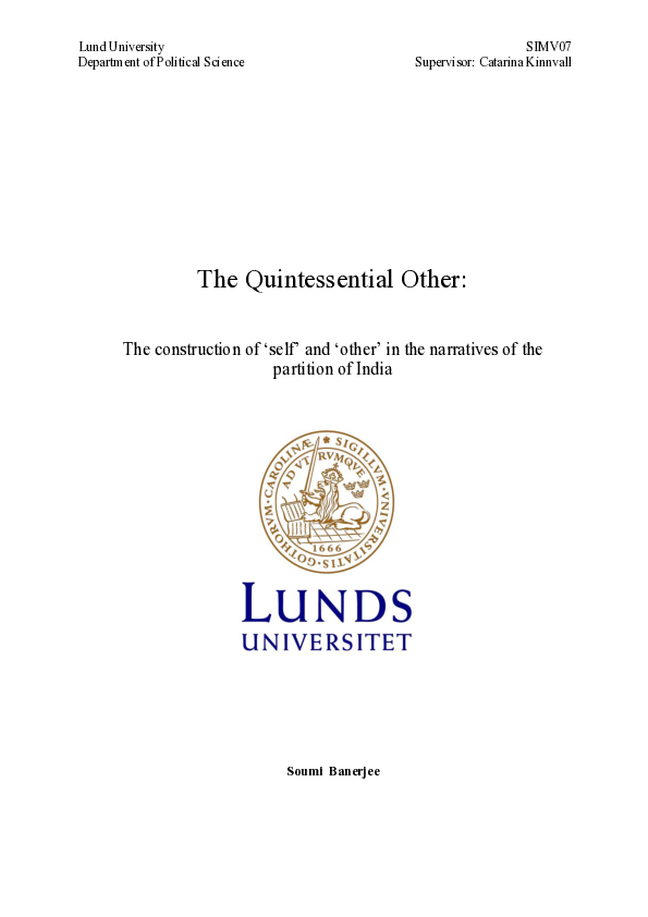 (PDF) The Quintessential Other: The construction of 'self' and 'other ...
