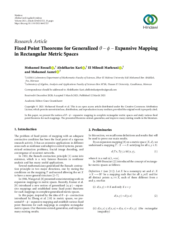 Pdf Fixed Point Theorems For Generalized θ − ϕ − Expansive Mapping In Rectangular Metric Spaces