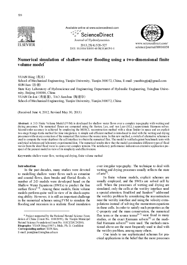 Pdf Numerical Simulation Of Shallow Water Flooding Using A Two