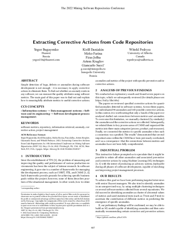 (PDF) Extracting corrective actions from code repositories
