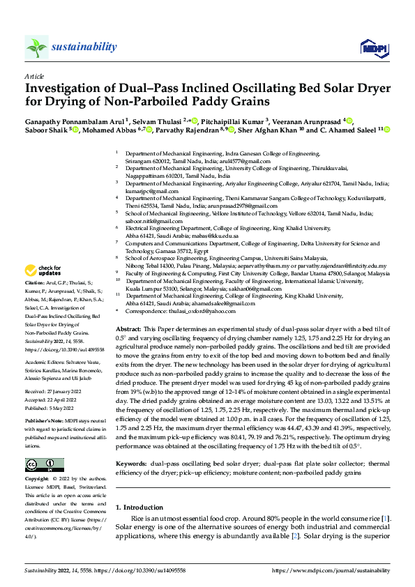 (PDF) Investigation of Dual–Pass Inclined Oscillating Bed Solar Dryer ...