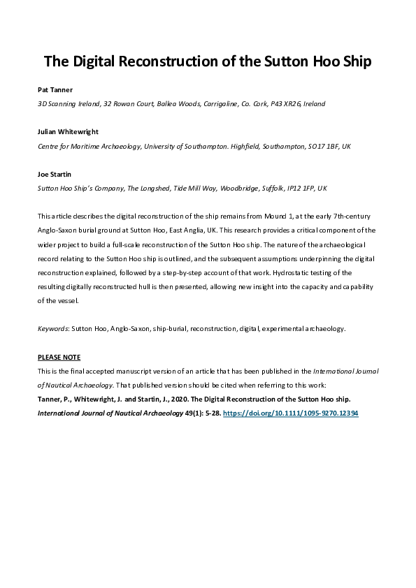 (PDF) The Digital Reconstruction of the Sutton Hoo ship