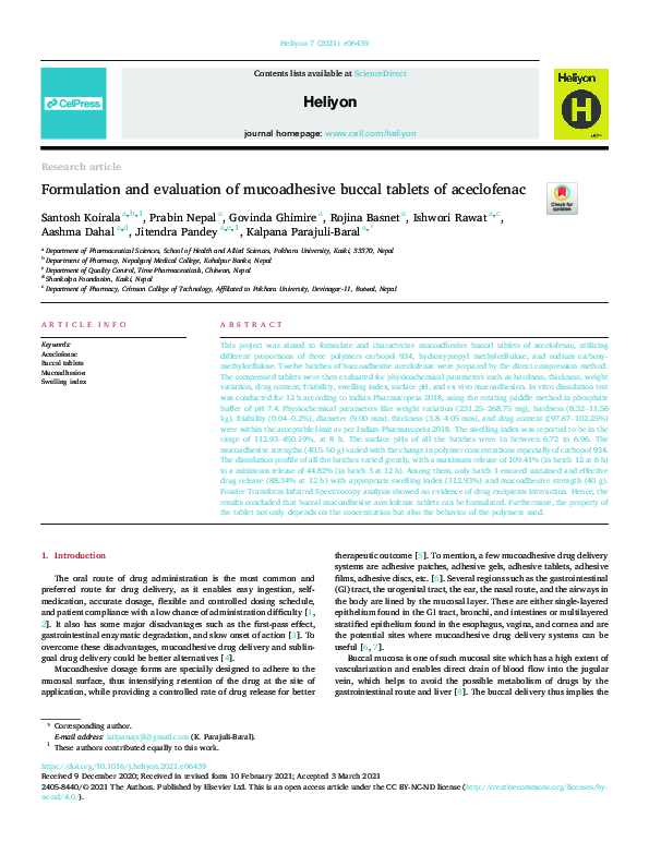 Pdf Formulation And Evaluation Of Mucoadhesive Buccal Tablets Of Aceclofenac