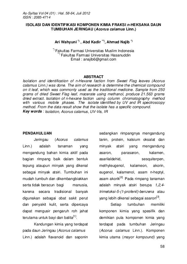 (PDF) ISOLASI DAN IDENTIFIKASI KOMPONEN KIMIA FRAKSI n-HEKSANA DAUN ...