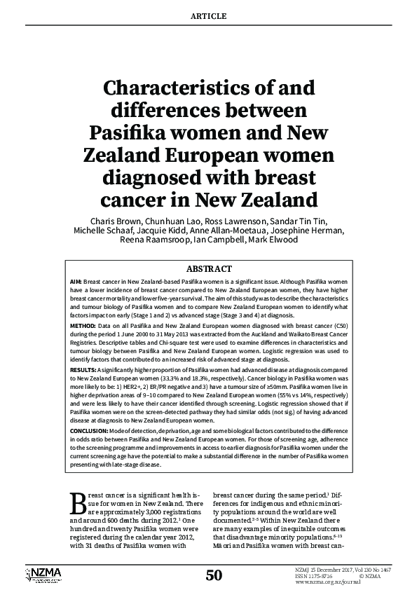 (PDF) Characteristics of and differences between Pasifika women and New ...