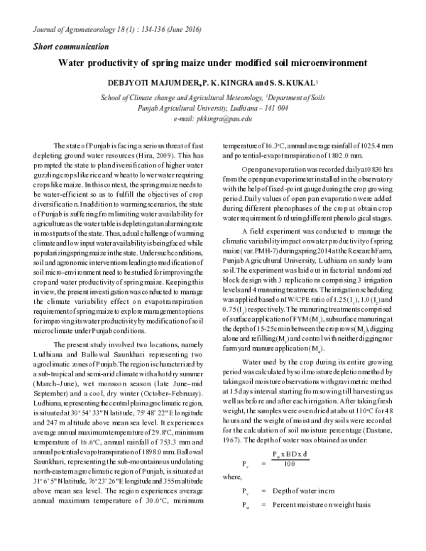 (PDF) Water productivity of spring maize under modified soil ...