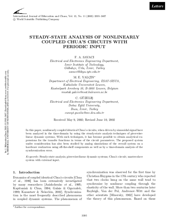 (PDF) Steady-State Analysis of Nonlinearly Coupled Chua's Circuits with Periodic Input