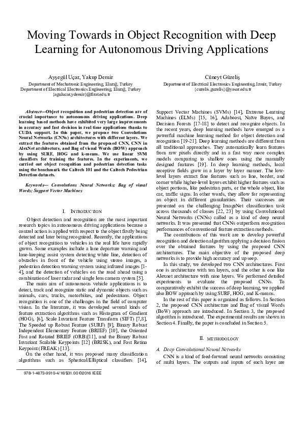 Pdf Moving Towards In Object Recognition With Deep Learning For Autonomous Driving