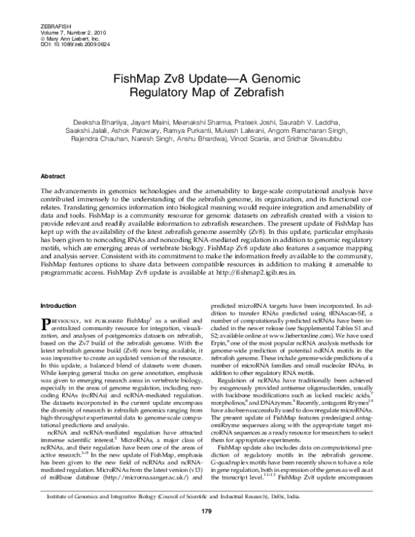 (PDF) FishMap Zv8 Update—A Genomic Regulatory Map of Zebrafish