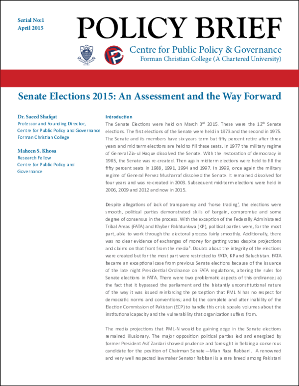 (PDF) Senate Elections 2015: An Assessment and the Way Forward