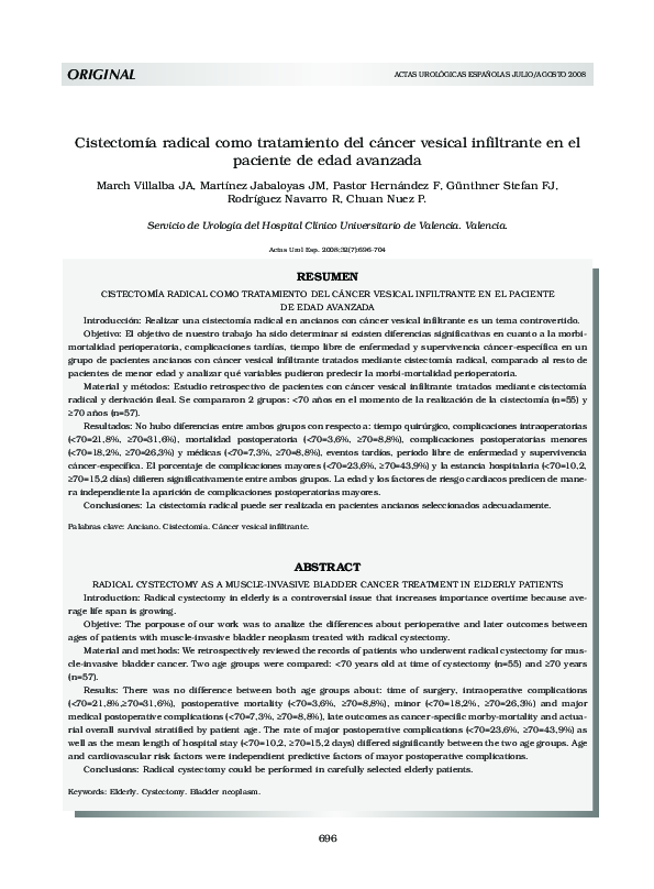 (PDF) Cistectomía radical como tratamiento del cáncer vesical infiltrante en el paciente de edad ...