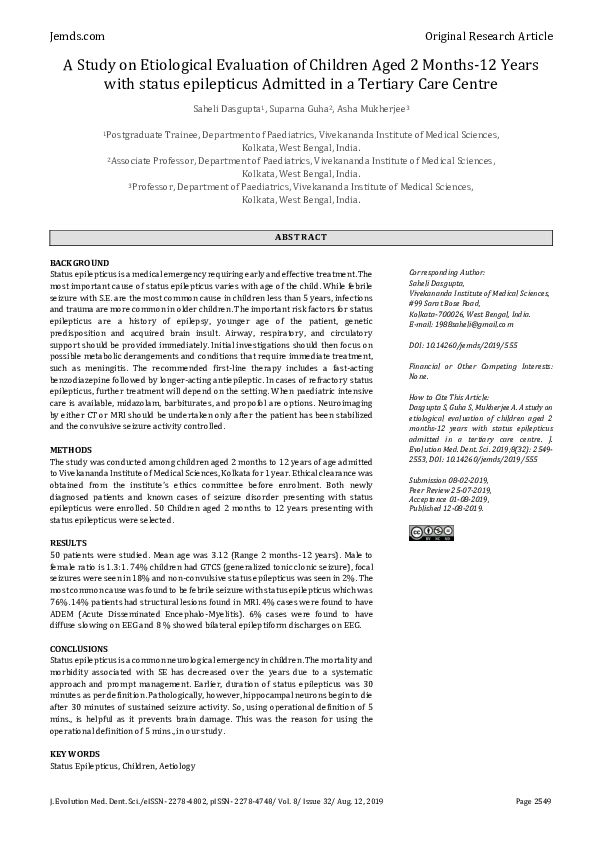 (PDF) A Study on Etiological Evaluation of Children Aged 2 Months-12 ...