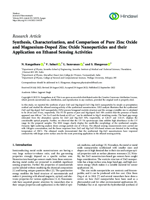 (PDF) Synthesis, Characterization, and Comparison of Pure Zinc Oxide and Magnesium-Doped Zinc ...