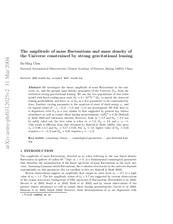 (PDF) The Amplitude of Mass Fluctuations and Mass Density of the ...