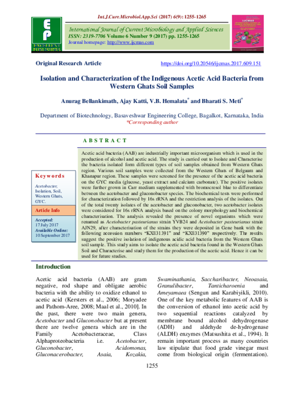 (PDF) Isolation and Characterisation of the Indigenous Acetic Acid ...