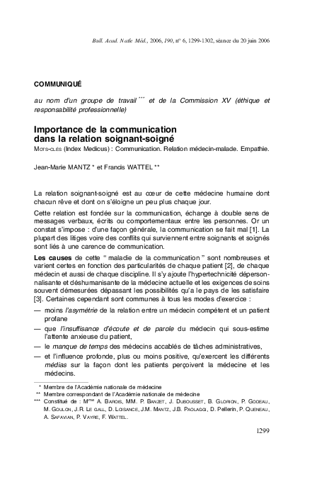 (PDF) Importance de la communication dans la relation soignant-soigné