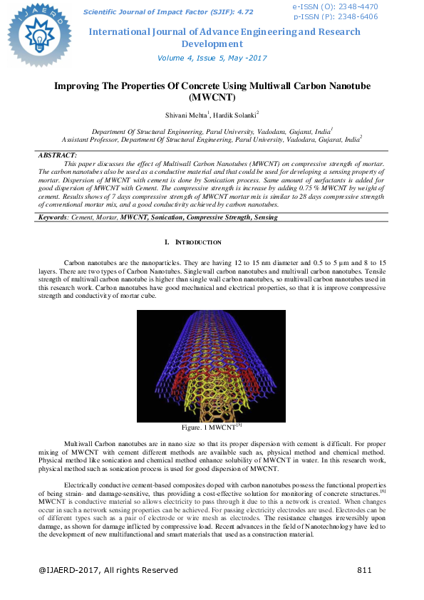 (PDF) Improving the Properties of Concrete Using Multiwall Carbon Nanotube (MWCNT)