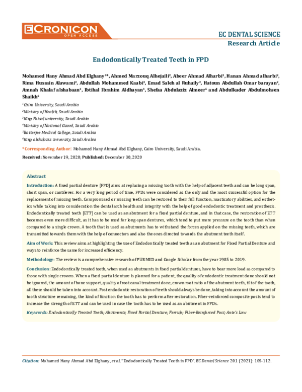 (PDF) Endodontically Treated Teeth in FPD