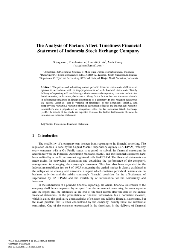 (PDF) The Analysis of Factors Affect Timeliness Financial Statement of ...