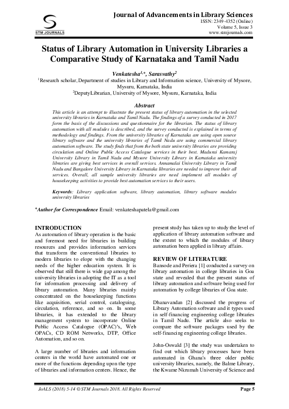 (PDF) Status of Library Automation in University Libraries a ...