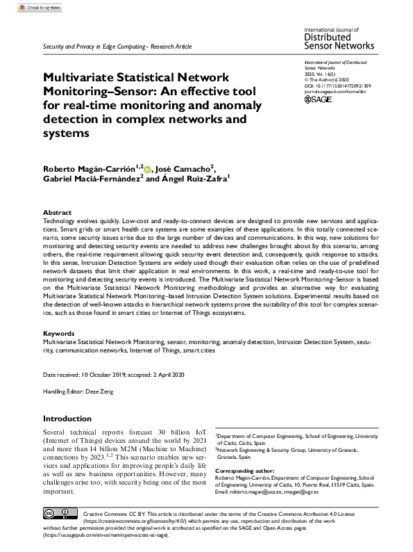 Pdf Multivariate Statistical Network Monitoringsensor An Effective Tool For Real Time