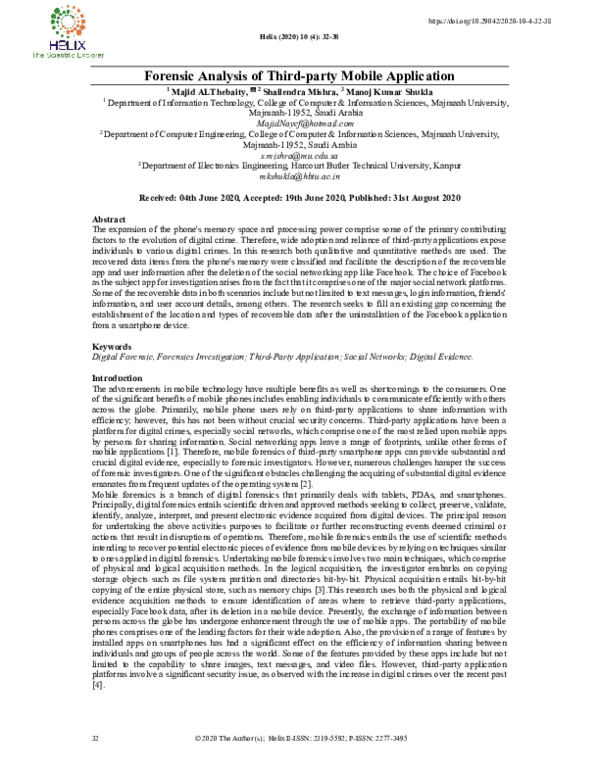 Pdf Forensic Analysis Of Third Party Mobile Application