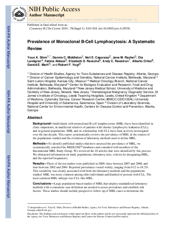 (PDF) Prevalence of monoclonal B-cell lymphocytosis: A systematic review