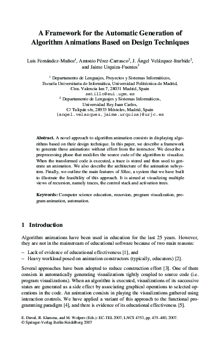 (PDF) A Framework for the Automatic Generation of Algorithm Animations ...