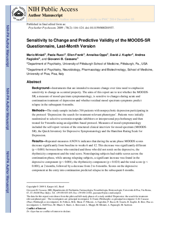 (PDF) Sensitivity to Change and Predictive Validity of the MOODS-SR ...