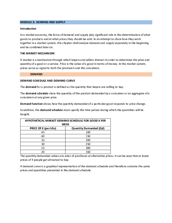 (PDF) Module 3 Demand and Supply
