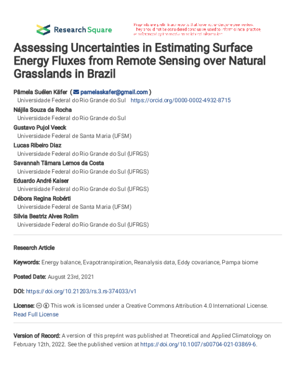 (PDF) Assessing Uncertainties in Estimating Surface Energy Fluxes from Remote Sensing over ...