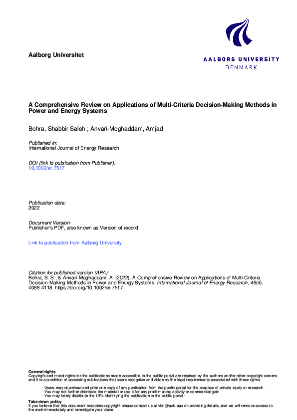 (PDF) A comprehensive review on applications of multicriteria decision‐making methods in power ...