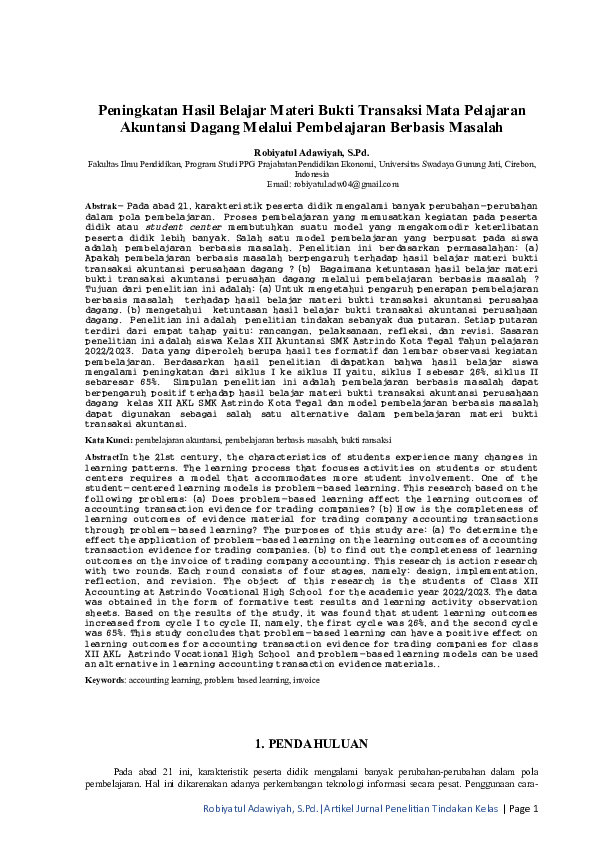 (DOC) Peningkatan Hasil Belajar Materi Bukti Transaksi Mata Pelajaran Akuntansi Dagang Melalui ...