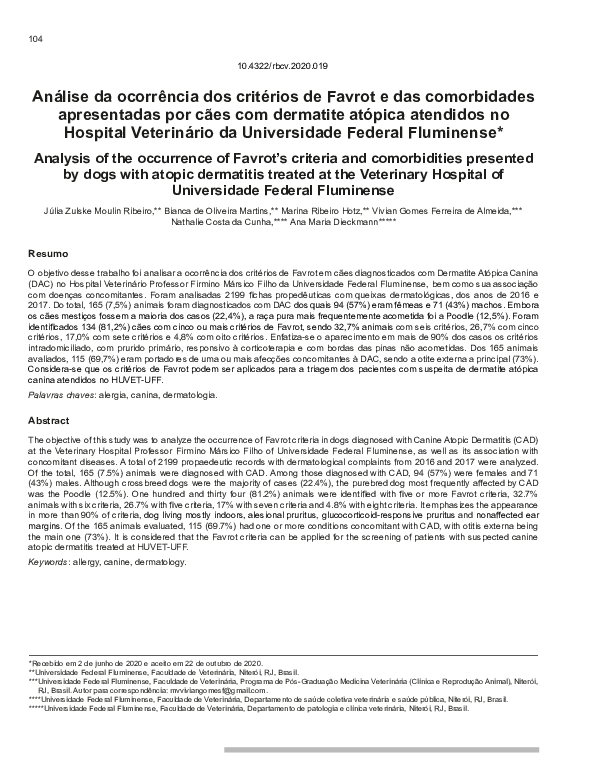 (PDF) Análise da ocorrência dos critérios de Favrot e das comorbidades apresentadas por cães com ...