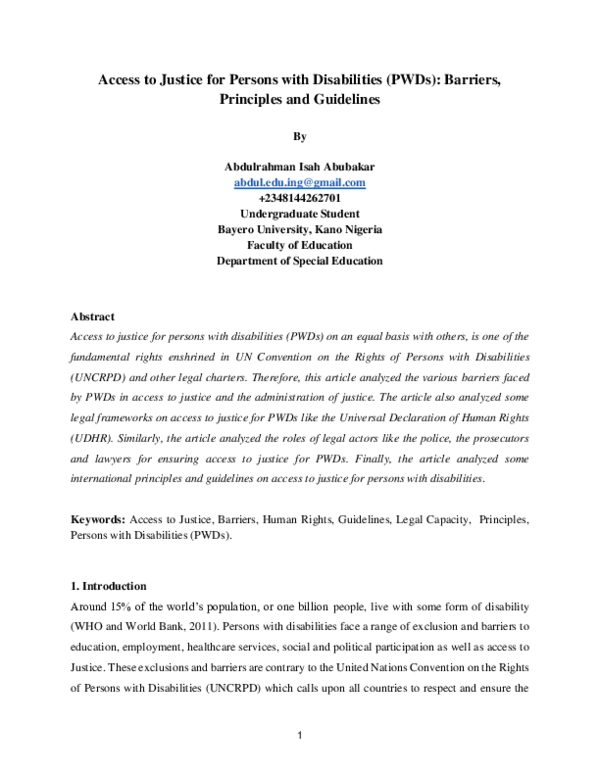 (PDF) Access to Justice for Persons with Disabilities (PWDs): Barriers ...