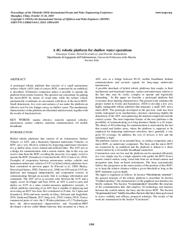 (PDF) A 4G Robotic Platform for Shallow Water Operations | David ...