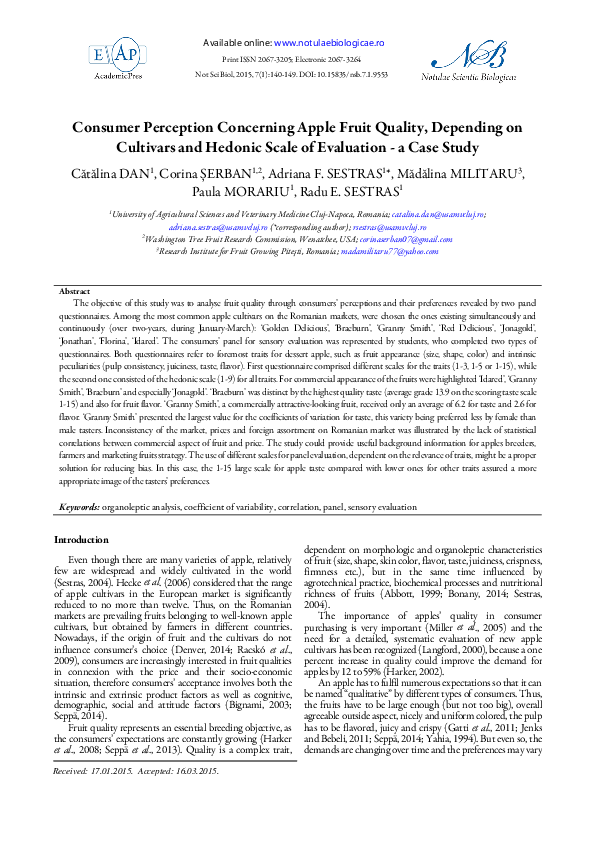 (PDF) Consumer Perception Concerning Apple Fruit Quality, Depending on ...