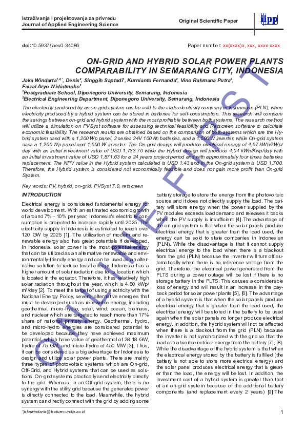 (PDF) On-grid and hybrid solar power plants comparabilityin Semarang ...