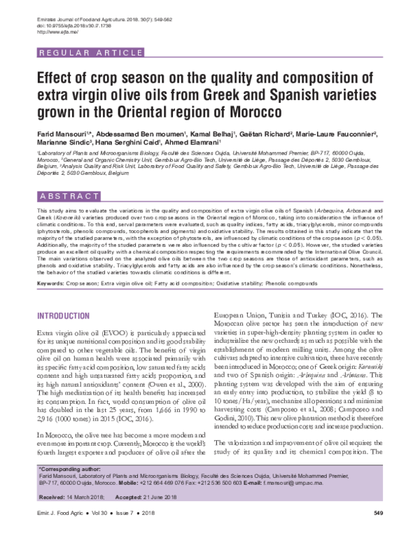 (PDF) Effect of crop season on the quality and composition of extra ...