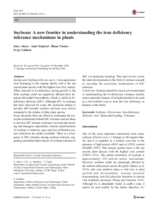 (PDF) Soybean: A new frontier in understanding the iron deficiency ...