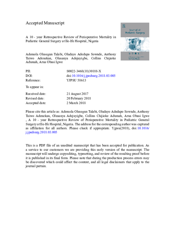 (PDF) A 10-year retrospective review of perioperative mortality in ...