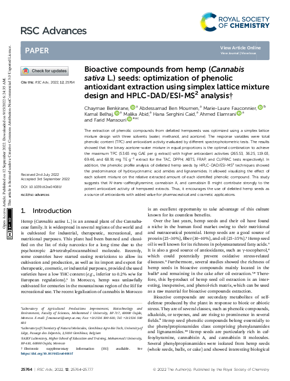 Pdf Bioactive Compounds From Hemp Cannabis Sativa L Seeds