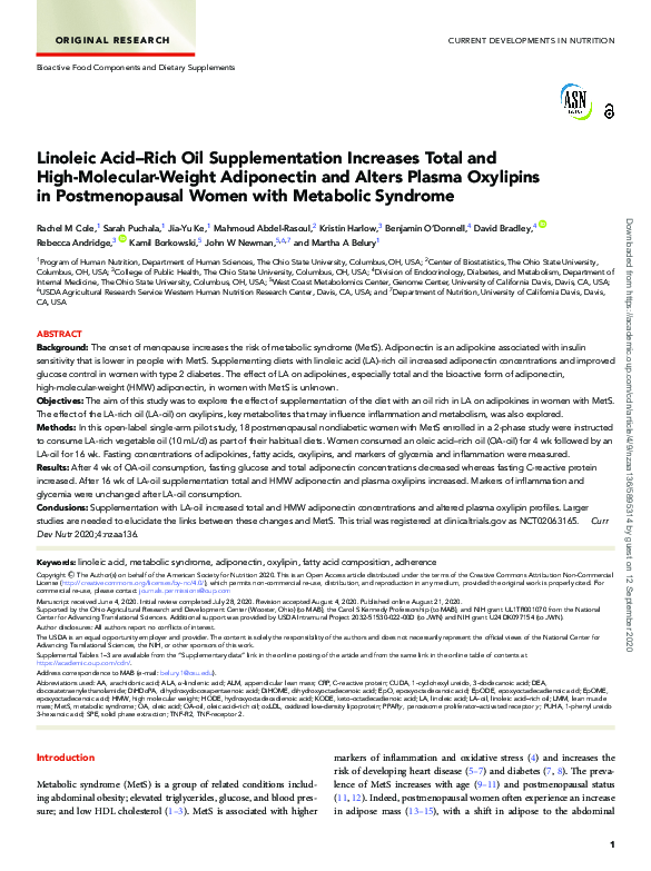 (PDF) Linoleic Acid–Rich Oil Supplementation Increases Total and High ...