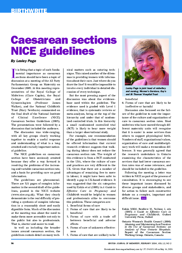(PDF) Caesarean sections NICE guidelines