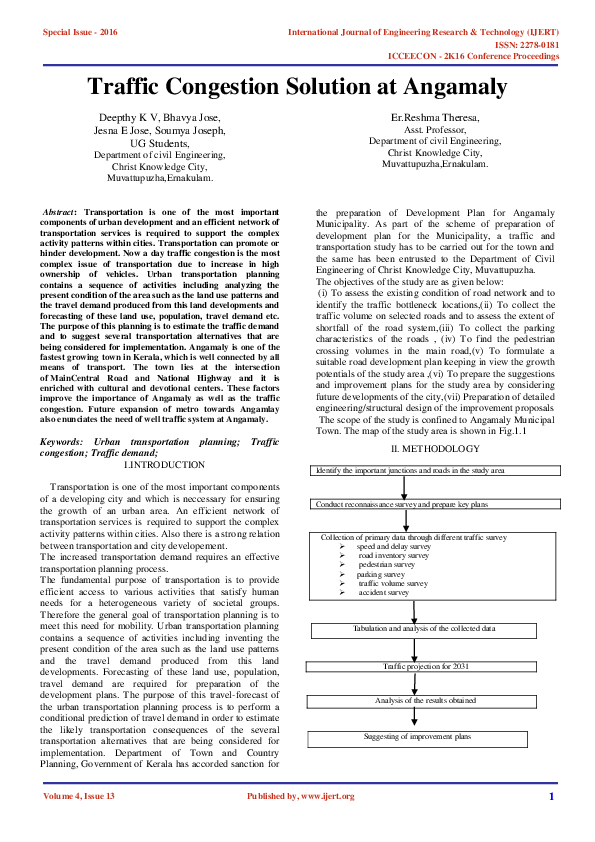 (PDF) Traffic Congestion Solution at Angamaly