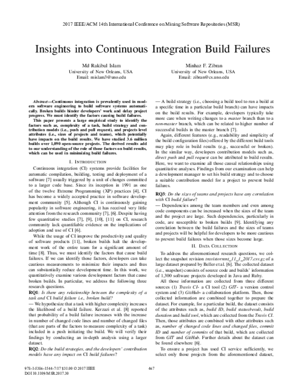 (PDF) Insights into Continuous Integration Build Failures