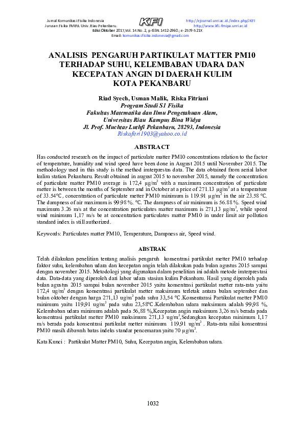 (PDF) Analisis Pengaruh Partikulat Matter PM10 Terhadap Suhu ...