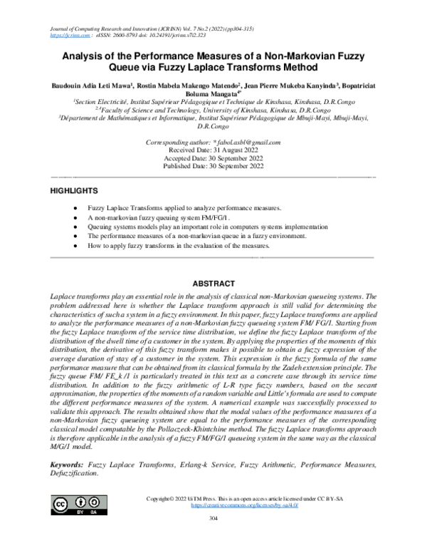(PDF) Analysis of the Performance Measures of a Non-Markovian Fuzzy Queue via Fuzzy Laplace ...
