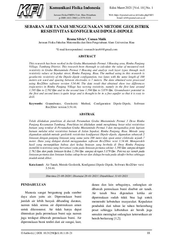 (PDF) Sebaran Air Tanah Menggunakan Metode Geolistrik Resistivitas ...